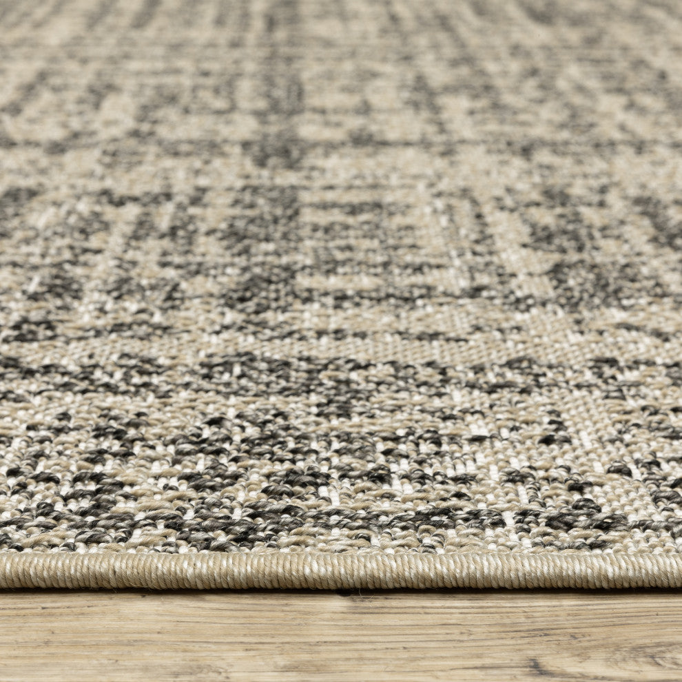 Genoa Faded Textures Beige/ Black Flatwoven Indoor-Outdoor Area Rug 6'