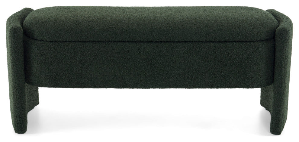 GDF Studio Long-Shaped Boucle Fabric Storage Ottoman Bench, Dark Green