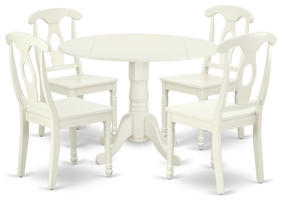 5Pc Round 42 Inch Table With Two 9-Inch Drop Leaves And 4 Panel Back C