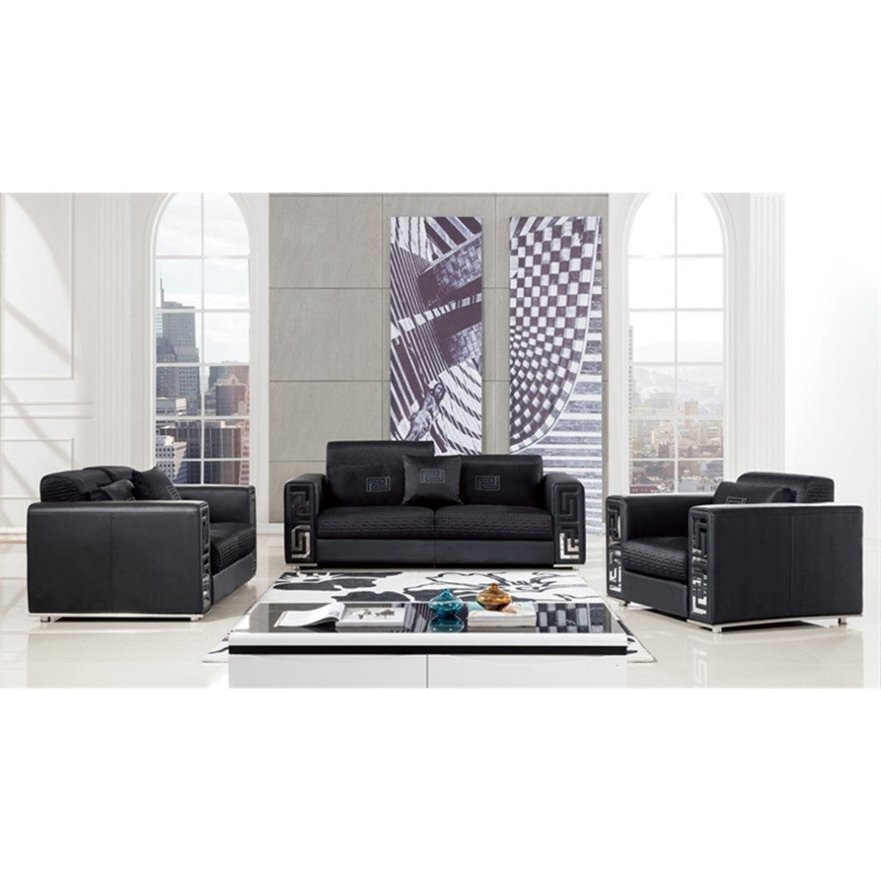 Pemberly Row Modern Black Color With Faux Leather and Fabric Sofa