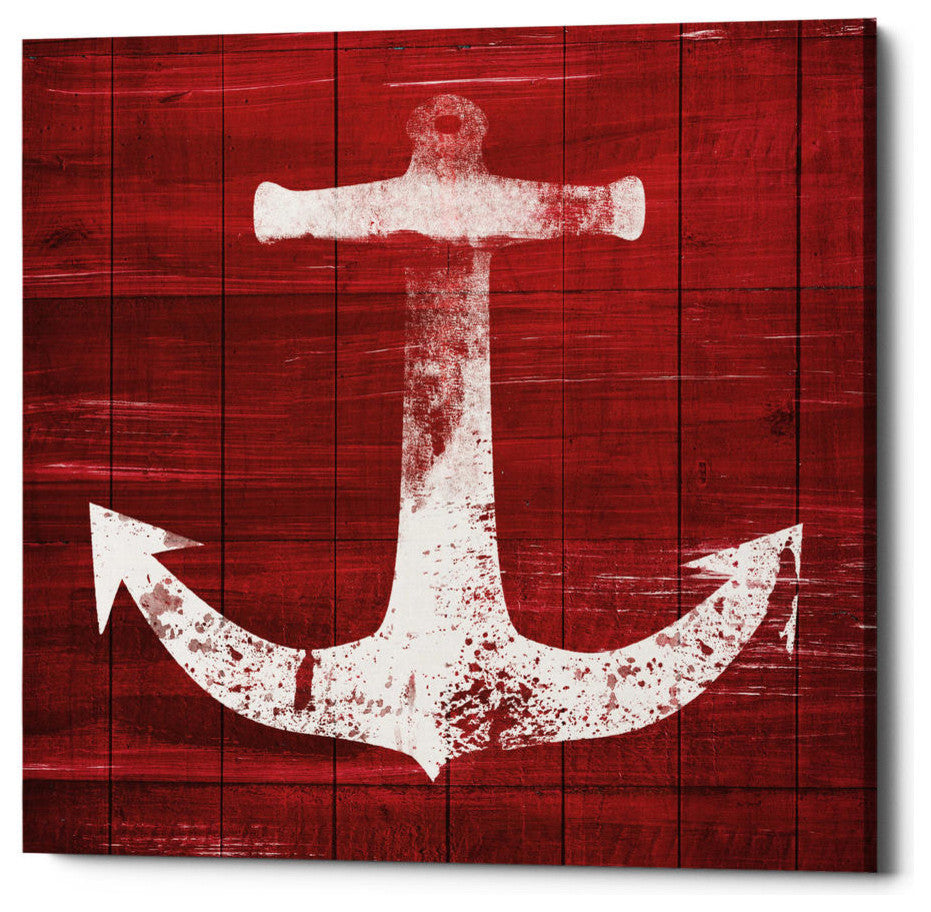 Epic Graffiti "Red and White Anchor" by Linda Woods, Giclee Canvas Art