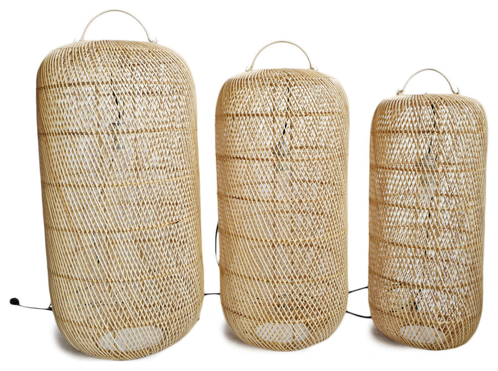 Raw Wicker Cylinder Lantern Large