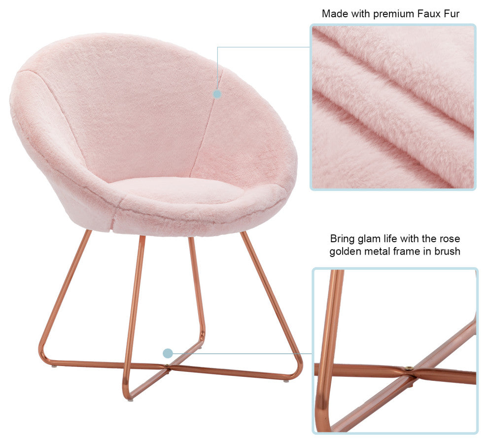 Fuzzy Faux Fur Papasan Accent Chair, Salmon Pink
