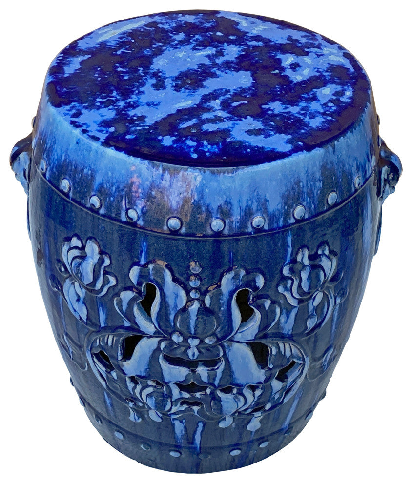 Chinese Mixed Blue Round Lotus Clay Ceramic Garden Stool Table Hcs6992