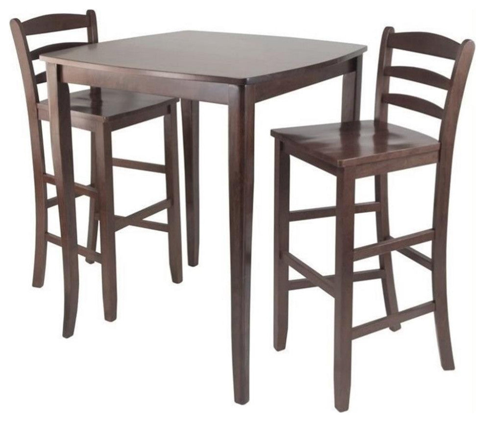 Pemberly Row 30" 3-PC Square Transitional Solid Wood Pub Set in Antiqu