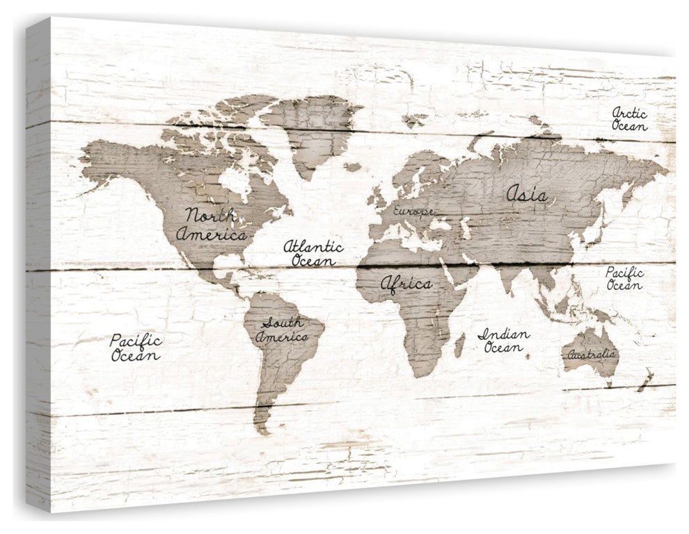 World Map Wood Planks 30x20 Canvas Wall Art
