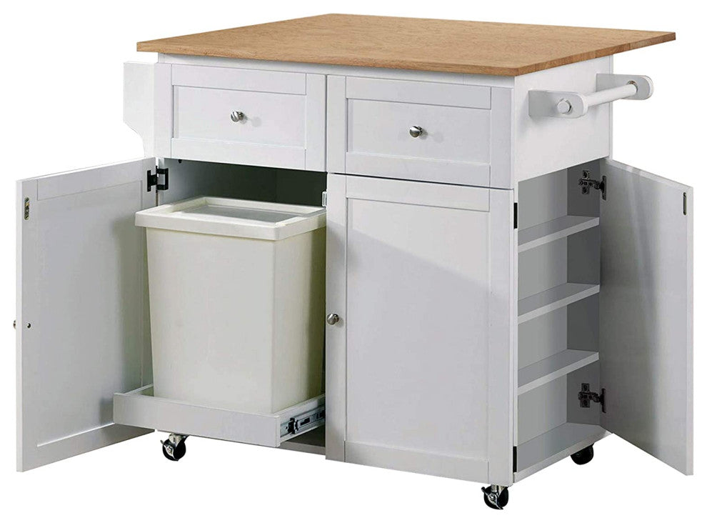 Modern Kitchen Cart with Leaf, Trash Compartment and Spice Rack