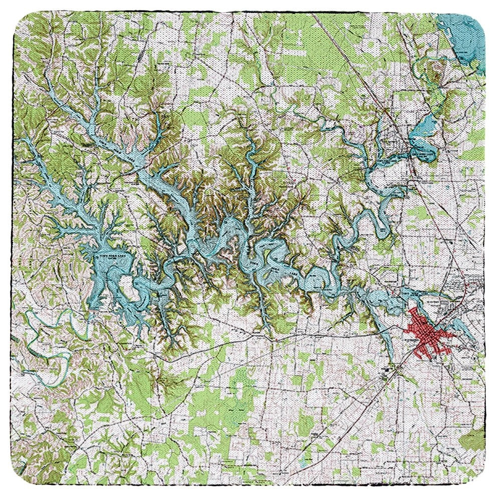 Tims Ford Lake, TN Nautical Map Coaster - 3 Sets of 4 (12 Total) Set o