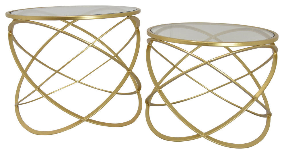 Plutus Brands Metal Mirrored Plant Stand, Gold Metal Set Of 2