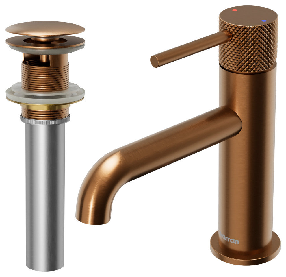 Karran 1-Handle 1-Hole Bathroom Faucet With Pop-up Drain, Brushed Copp