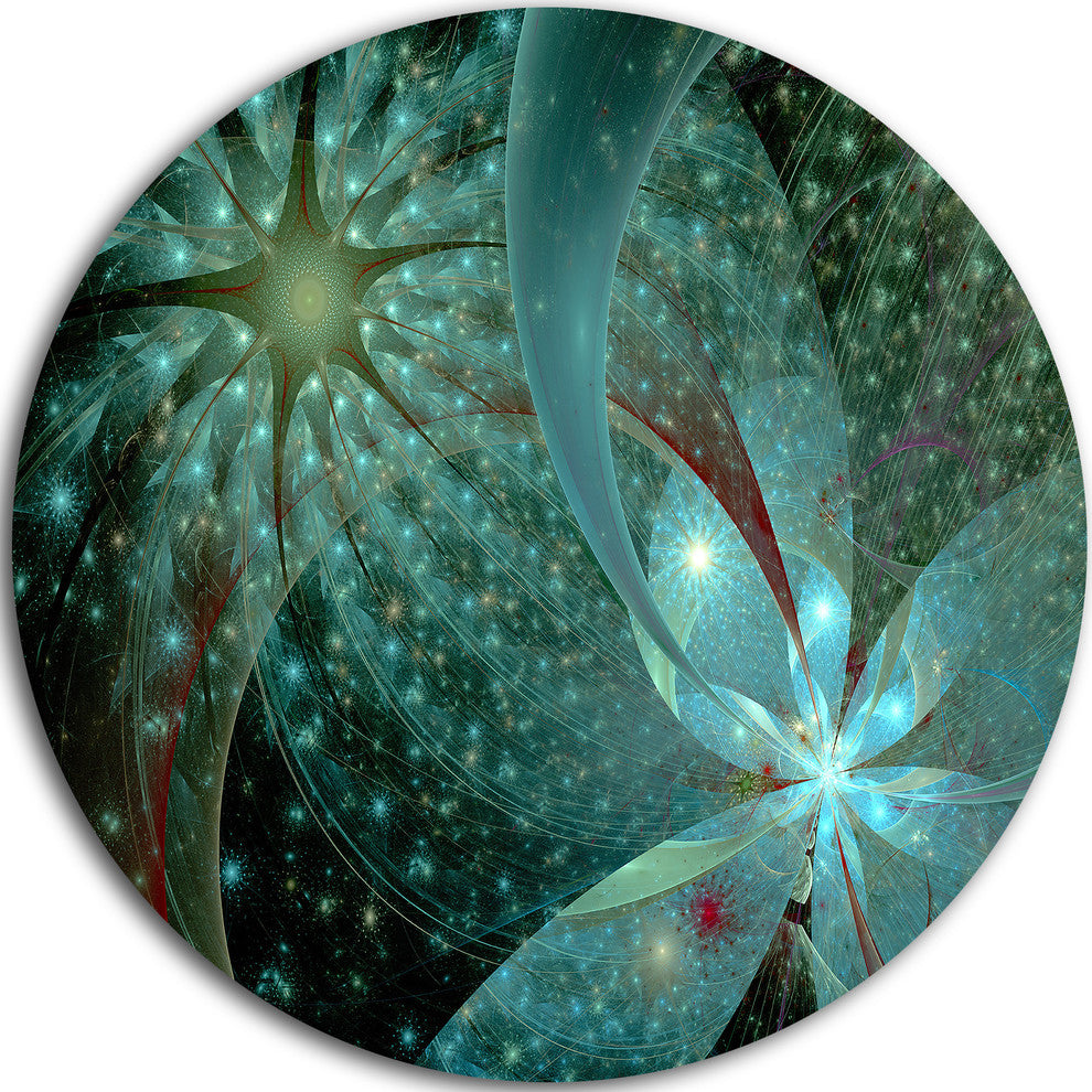 Symmetrical Fractal Flower In Light Blue Floral Disc Artwork 36"