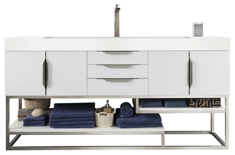 Columbia 72" Single Vanity, Glossy White, Glossy White Composite Top