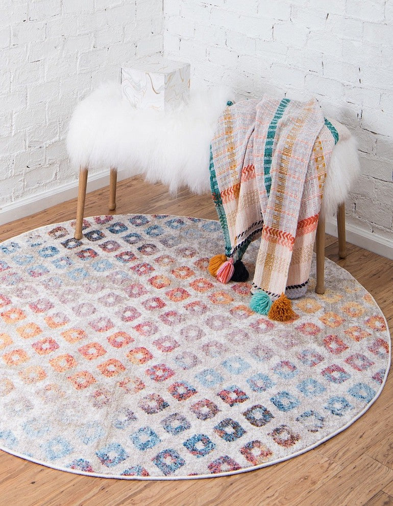 Contemporary Vivid 8' Square Rainbow Area Rug