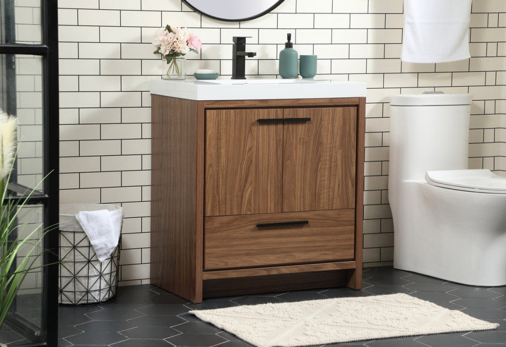 Walker Walnut Brown-Light Bathroom Vanity, Walnut Brown, 30"