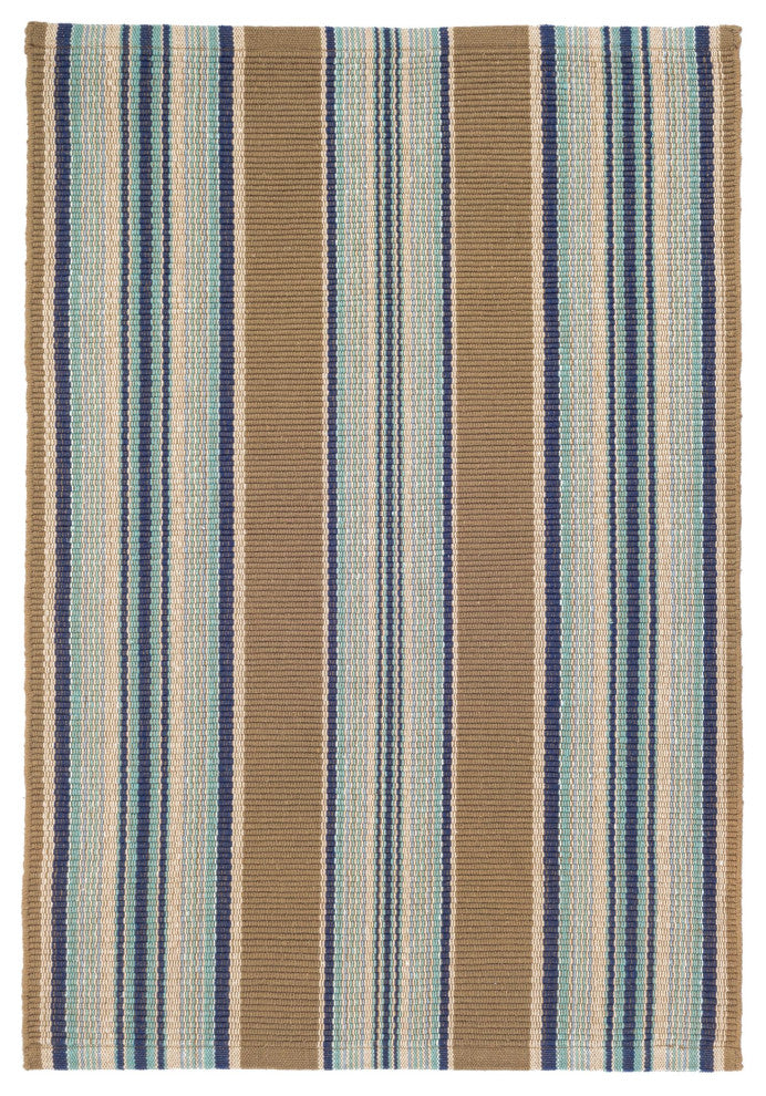 Dash & Albert Blue Heron Stripe Handwoven Cotton Rug, Blue, Runner-2'6