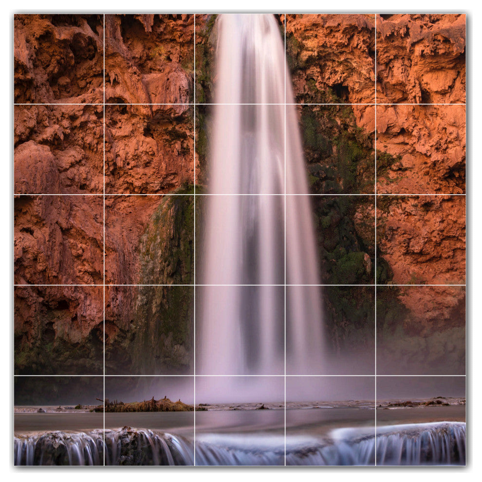 Waterfalls Ceramic Tile Wall Mural Hz501145-55l. 40" X 40"