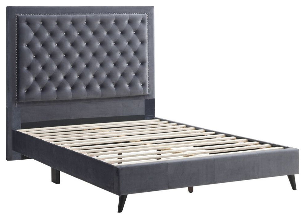 Alba Upholstered Bed, Gray, Queen
