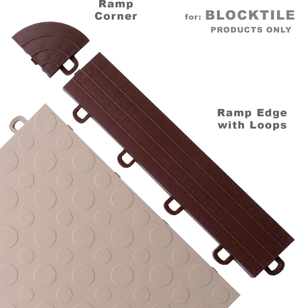 BlockTile Interlocking Ramp Edges, Set of 14, Brown, With Loops