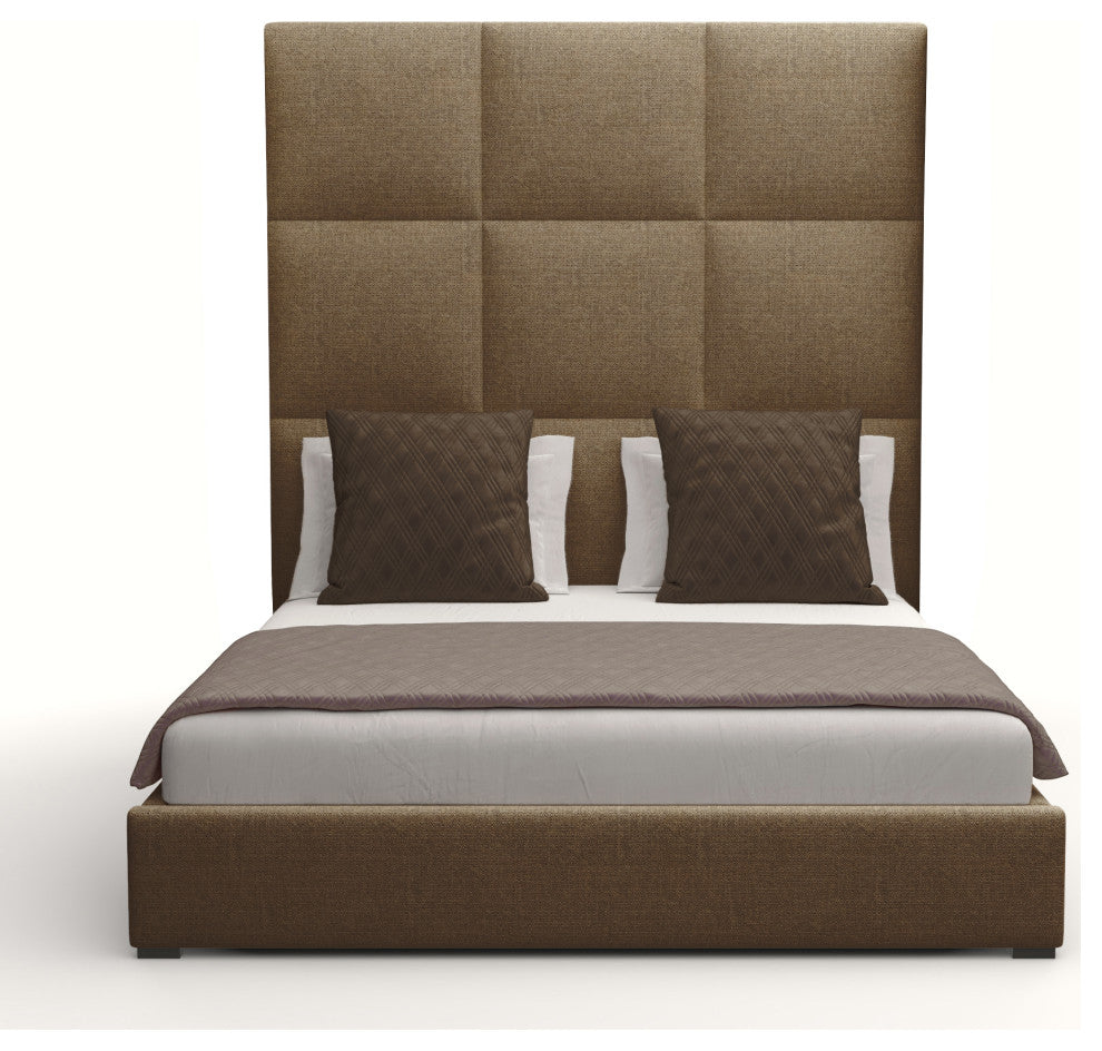 Nativa Interiors Moyra Square Tufted Bed, Brown, Queen, Headboard: Hig