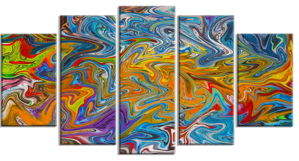 "Fractal Flowing Colors" Abstract Art Canvas Print, 5 Panels, 60"x32"