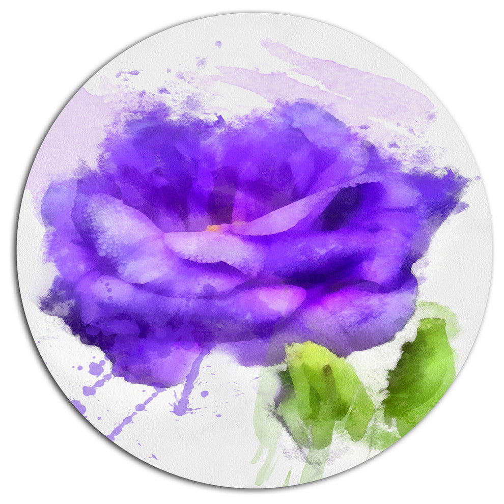 Blue Rose Flower With Paint Splashes, Floral Disc Metal Artwork, 11"