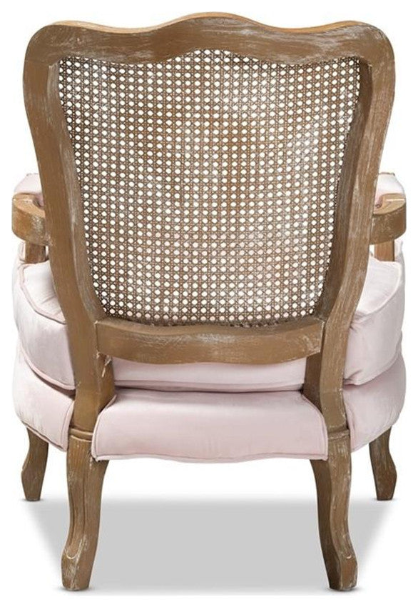 Vallea Traditional French Provincial Light Pink Velvet White-Washed Oa