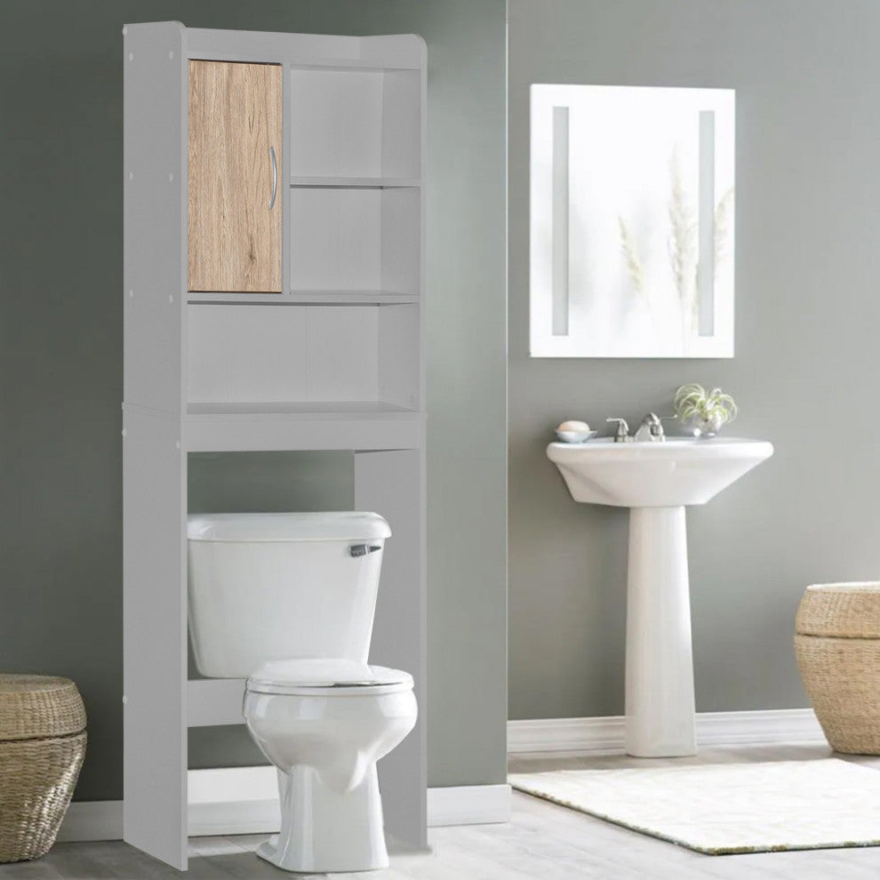 Ace Over-The-Toilet Storage Cabinet In Light Gray & Natural Oak
