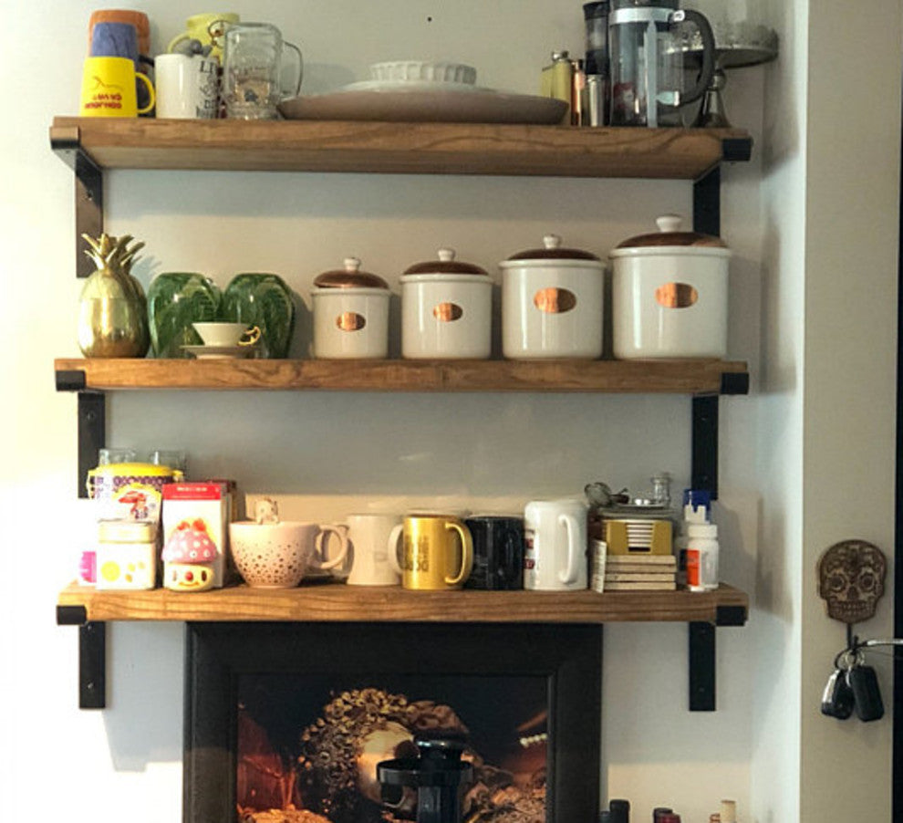 Yellowstone Rustic Farmhouse Floating Shelf With Metal L Brackets, 44"