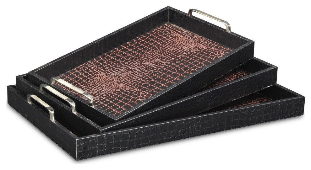 Faux Alligator Skin Wood Trays Set