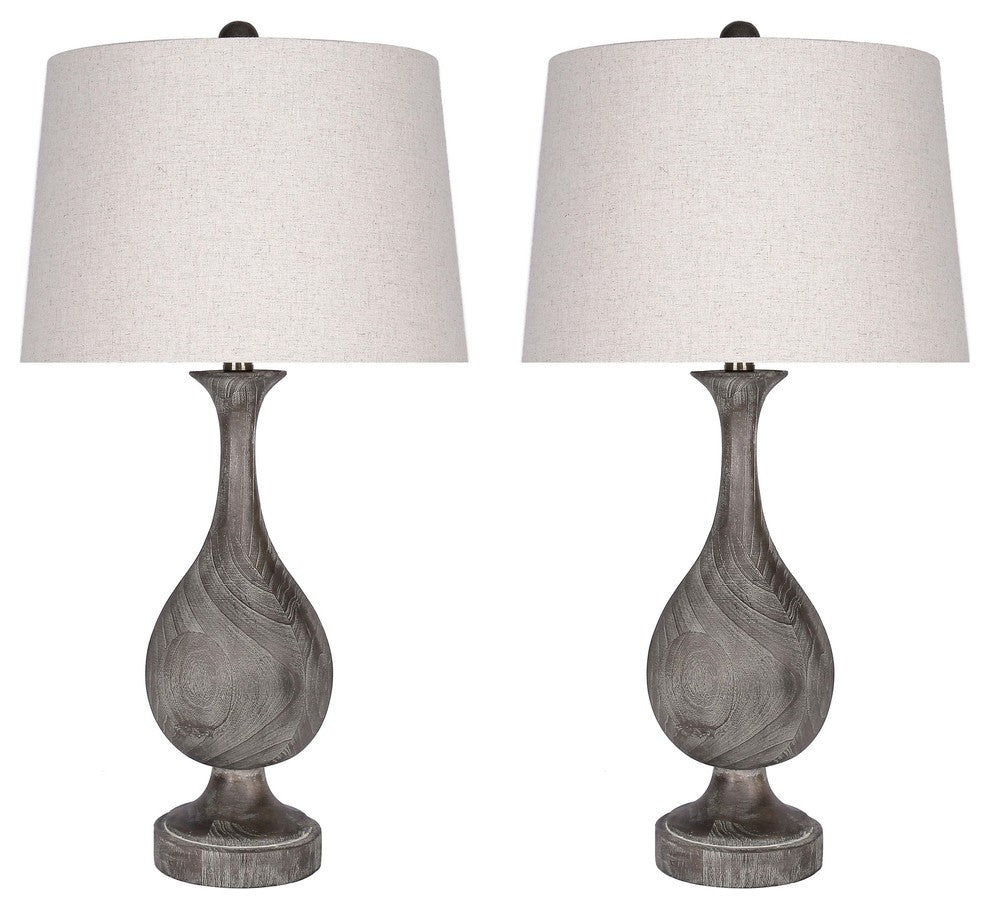 29" Dusty Acid Washed Faux Wood Polyresin Table Lamps, Set of 2