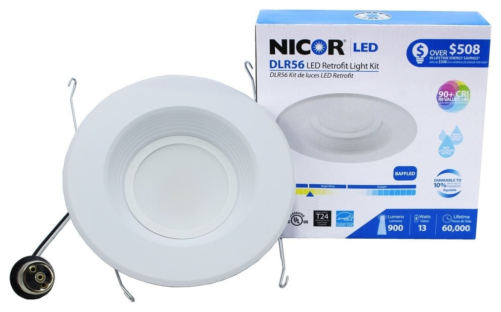 NICOR DLR56-3008-2K-WH-BF 6" 800 Lumen LED Recessed Downlight, 2700K