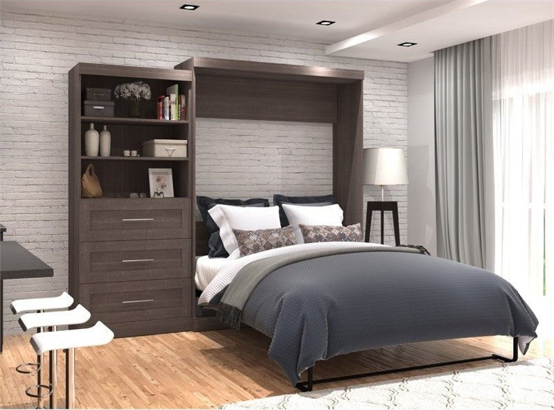 Atlin Designs 101" Transitional Wood Queen Wall Bed with Storage in Ba