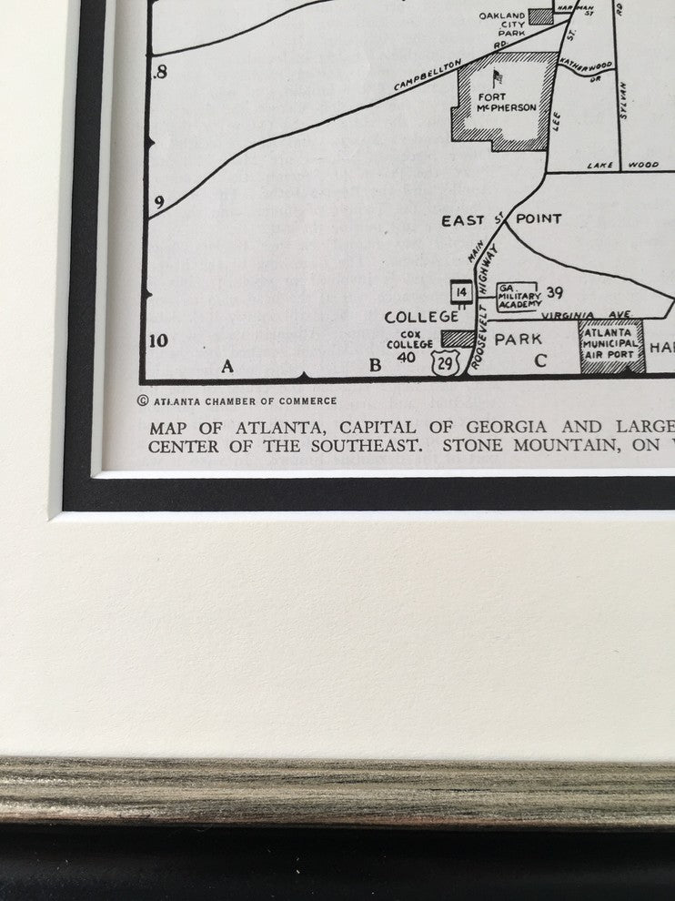 Vintage Atlanta City Map, Framed Original Atlanta, GA Map- Authentic 1