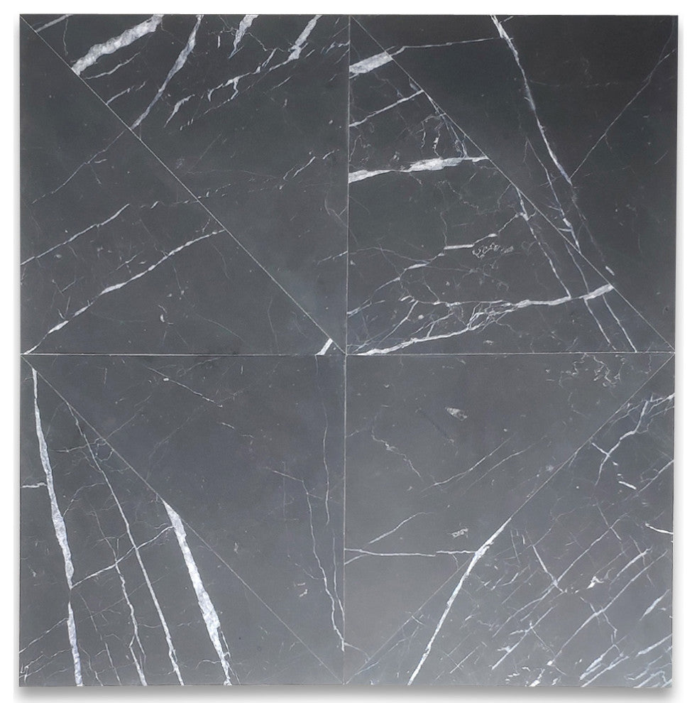 Nero Marquina Black Marble 12x12x17 Triangle Wall Floor Tile Honed, 10