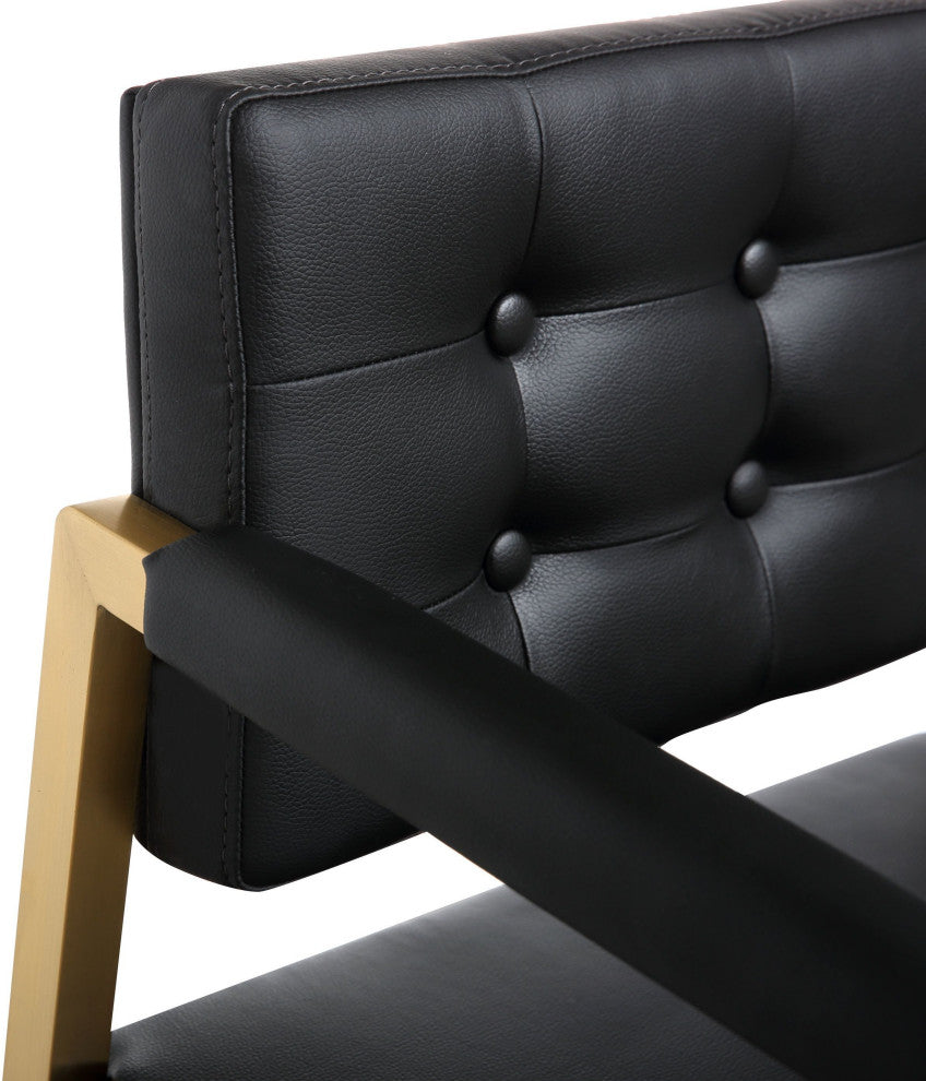 Director Gold Counter Stool, Faux Black Leather Counter Stool, Modern
