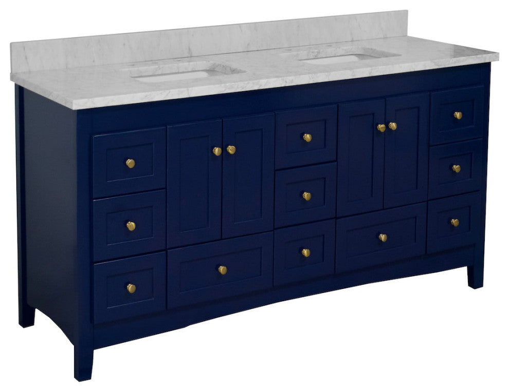 Abbey 72" Double Bath Vanity, Royal Blue, Carrara Marble