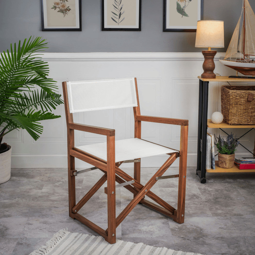 White And Brown Solid Wood Director Chair