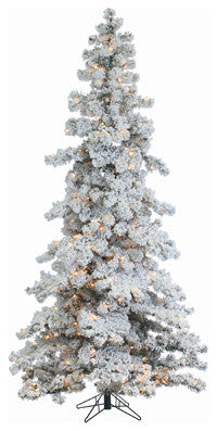 Heavily Flocked Layered Spruce With 550 clear lights, 7.5 Foot