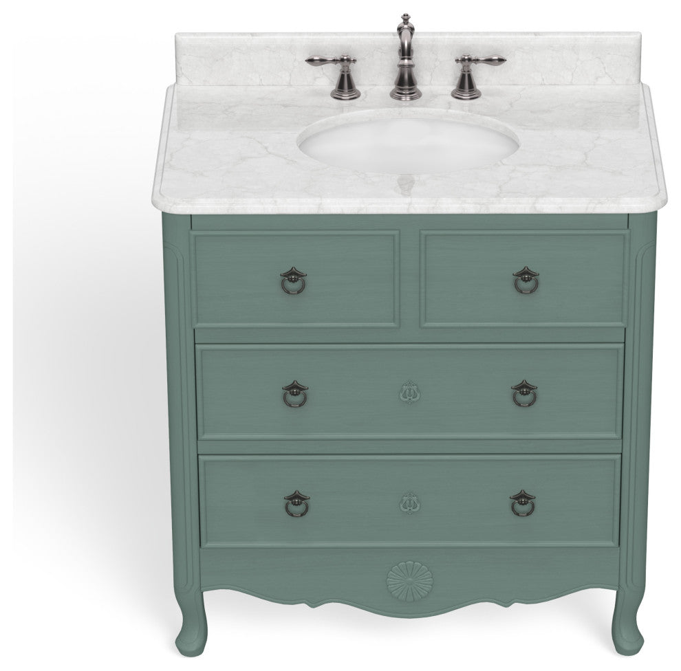 Clara Bathroom Vanity, Single Sink, 34", Vintage Blue, Freestanding