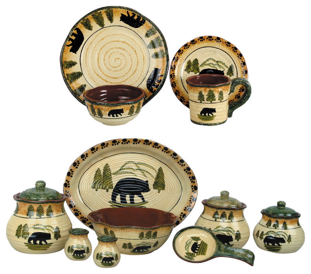 Rustic Bear Dinnerware and Canister Set 24 Piece