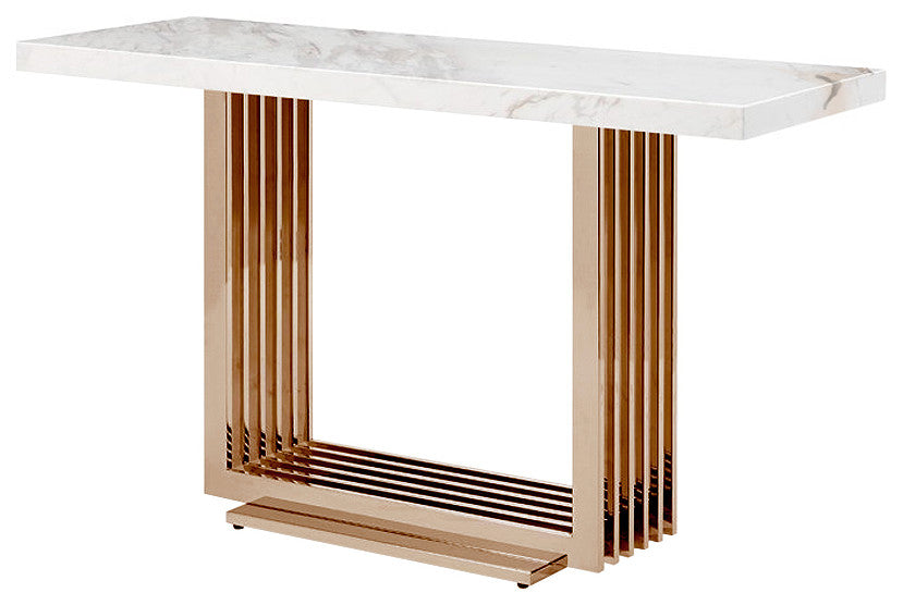 Vertigo Console Table White Marble Entryway Table Rose Gold Glam Sof