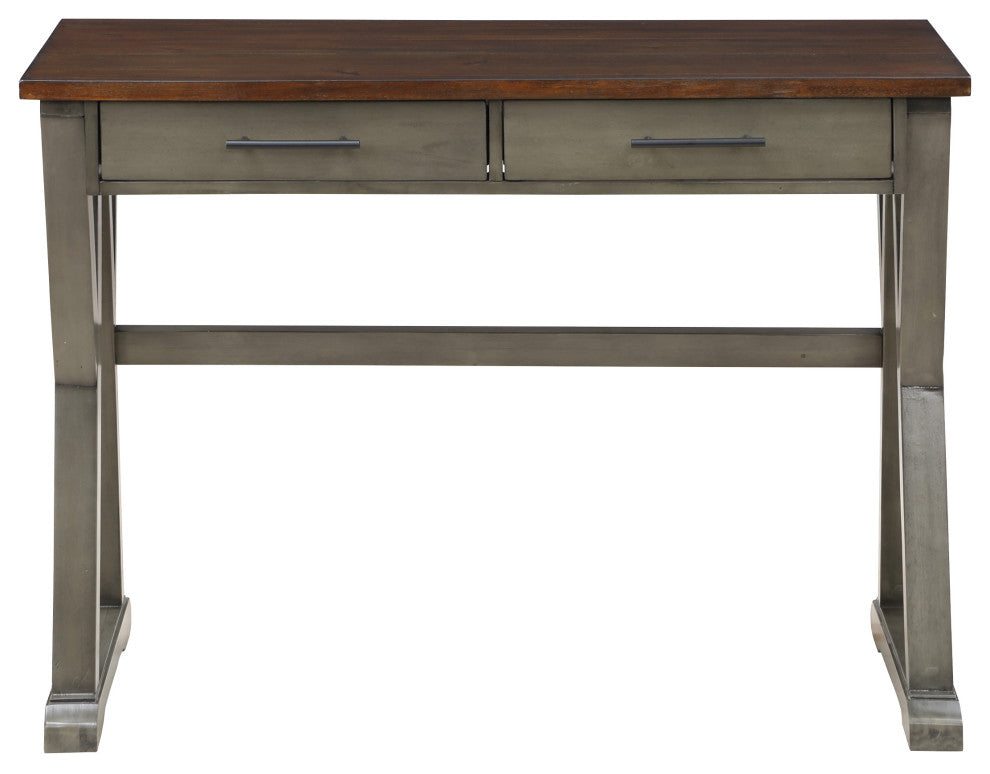 Jericho Rustic Writing Desk With Drawers, Slate Gray Finish