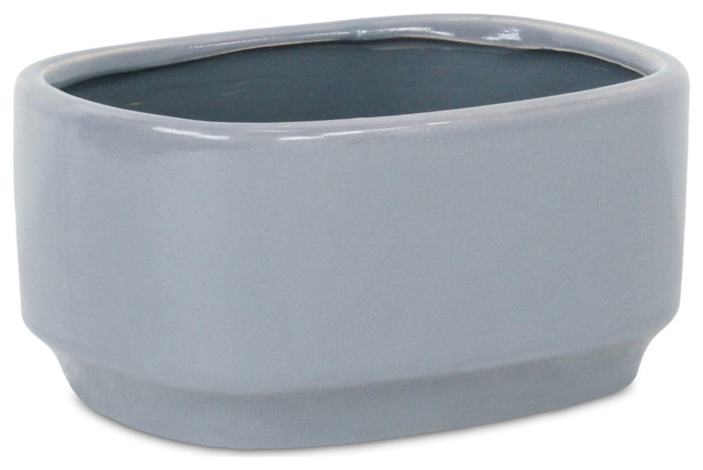 Large Gray Ceramic Pot with Curved Design