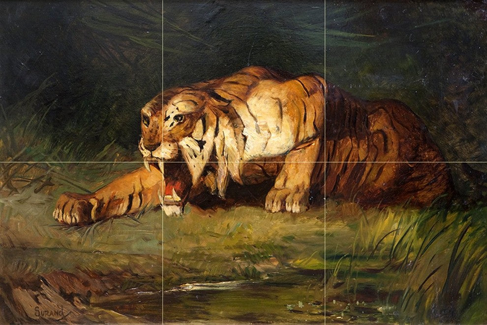 Tile Mural Kitchen Backsplash Grin Tiger Grass Wild Animals, Ceramic M