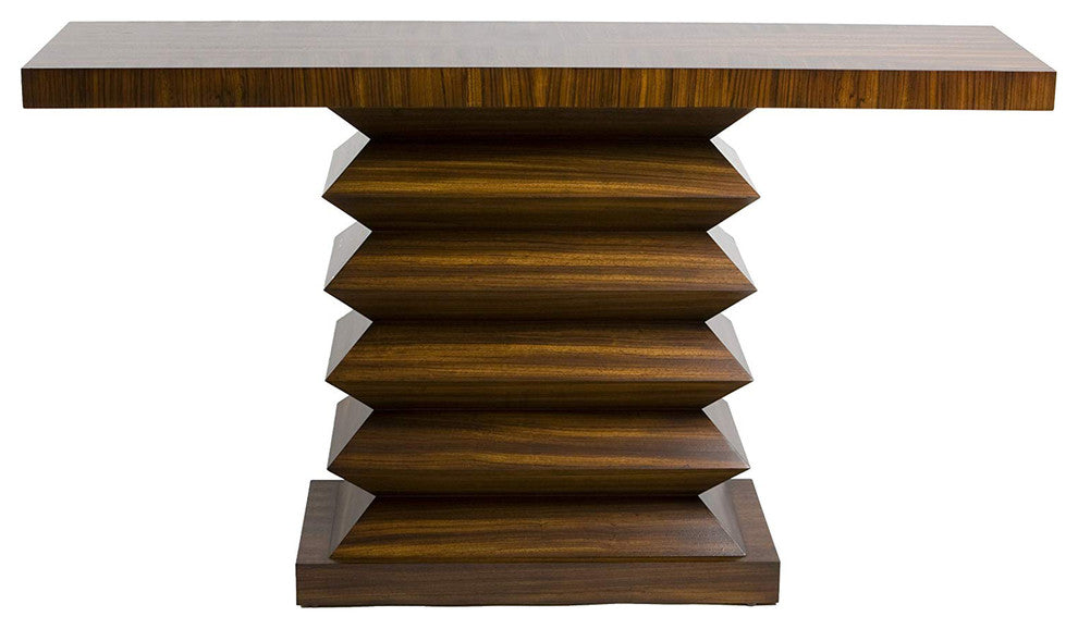 Modern Ribbed Zig Zag Wood Pedestal Console Table, Accordion Modern Sc