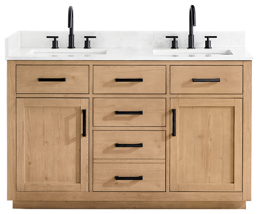 Gavino Vanity with Grain White Composite Stone Top, Light Brown/Matte