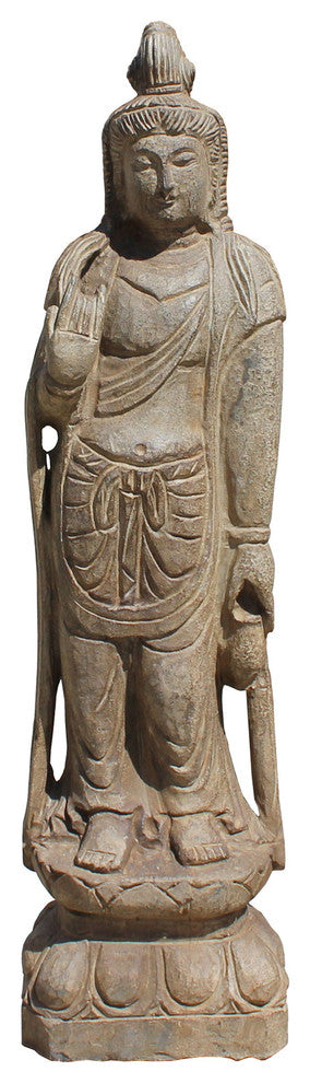 Asian Oriental Stone Carved Standing Kwan Yin Bodhisattva Statue Hcs42