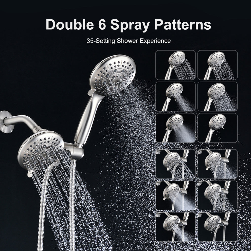6-function dual-jet shower head system With handheld shower set, Brush