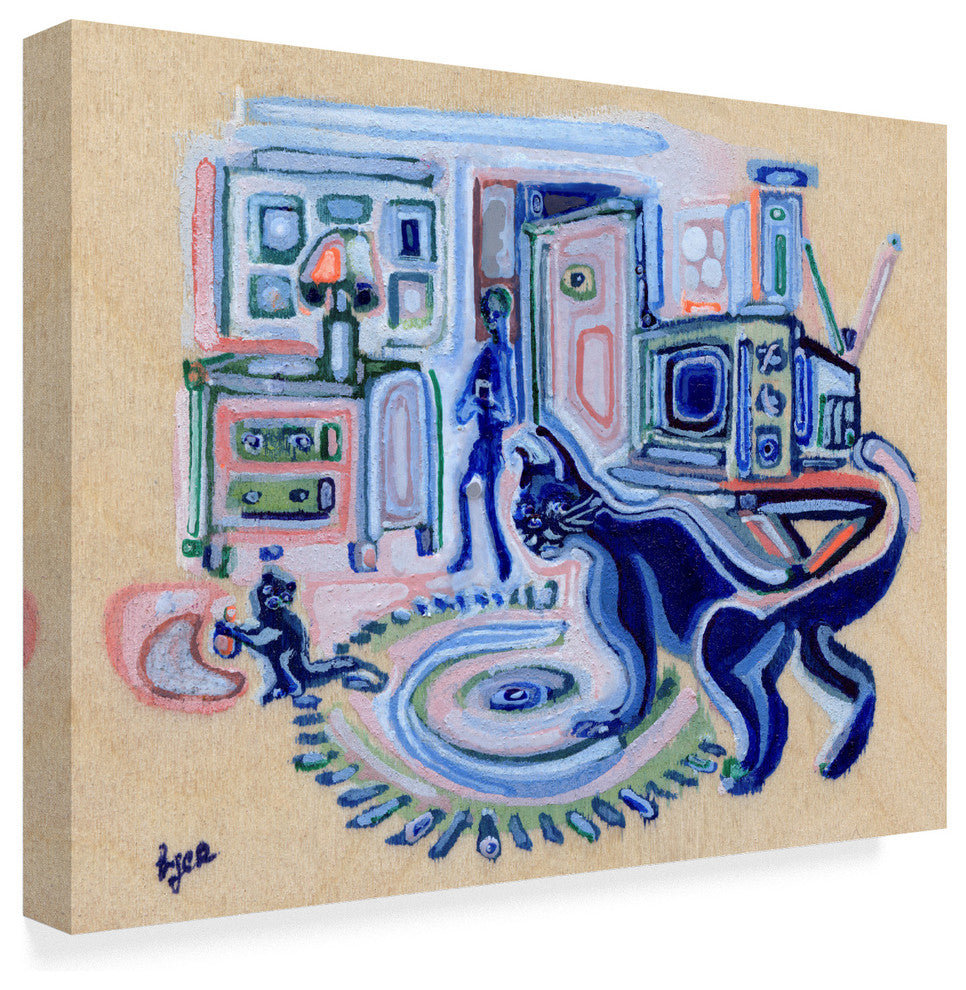 "Man and Cat VS Squirrel and Acorn" by Josh Byer, Canvas Art