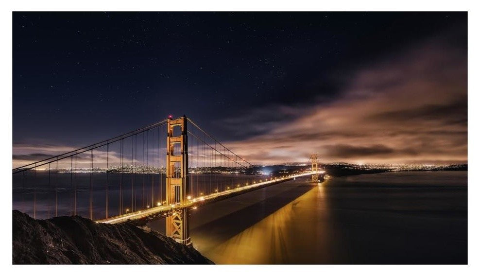 "Golden Gate To Stars" Digital Paper Print by Javier De La, 32"x19"